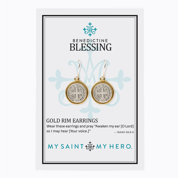 Benedictine Blessing Gold Rim Earrings - Modern Catholic Jewelry – My ...